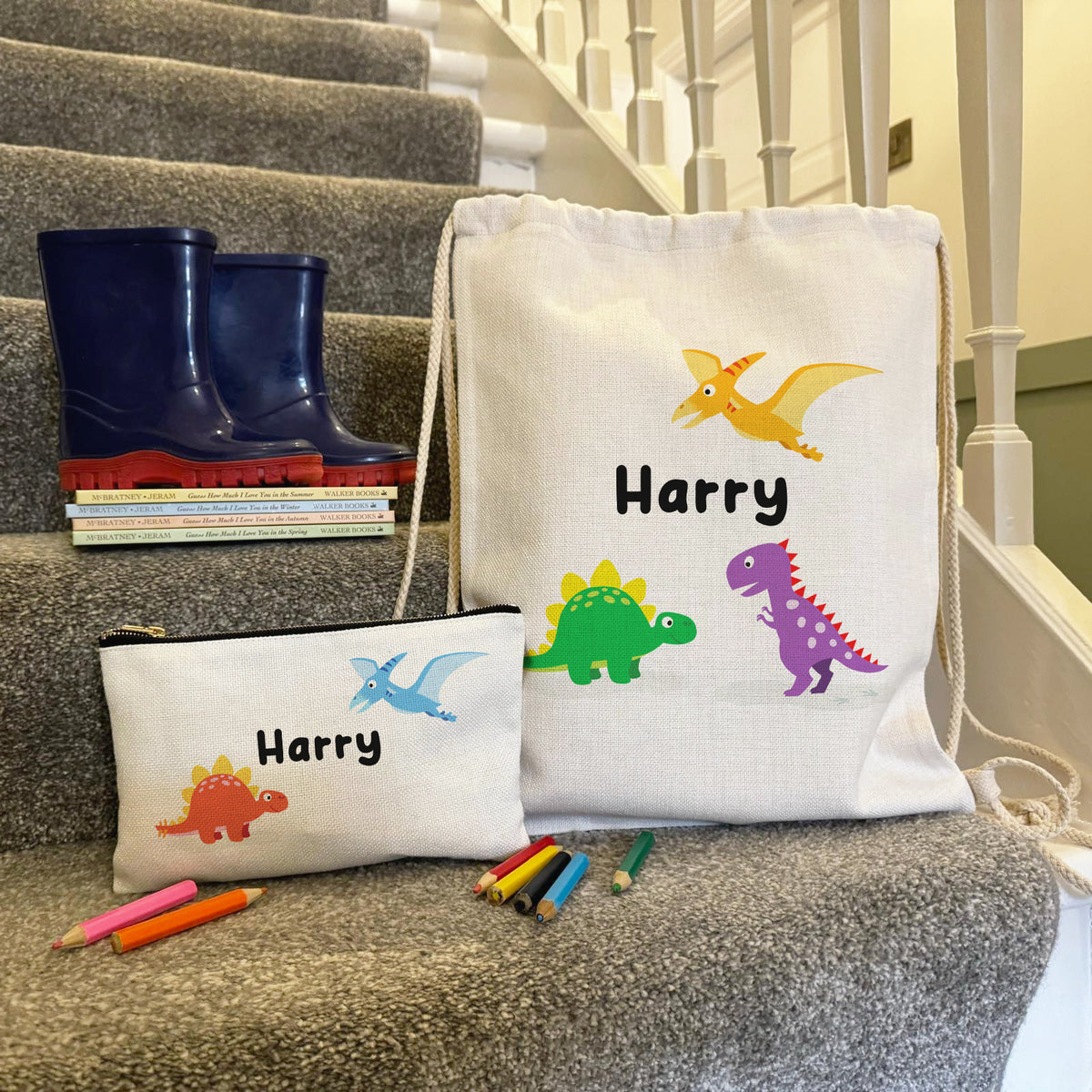 Personalised Dinosaur Drawstring Bag & Zip Pouch Pencil Case Set — Not ...