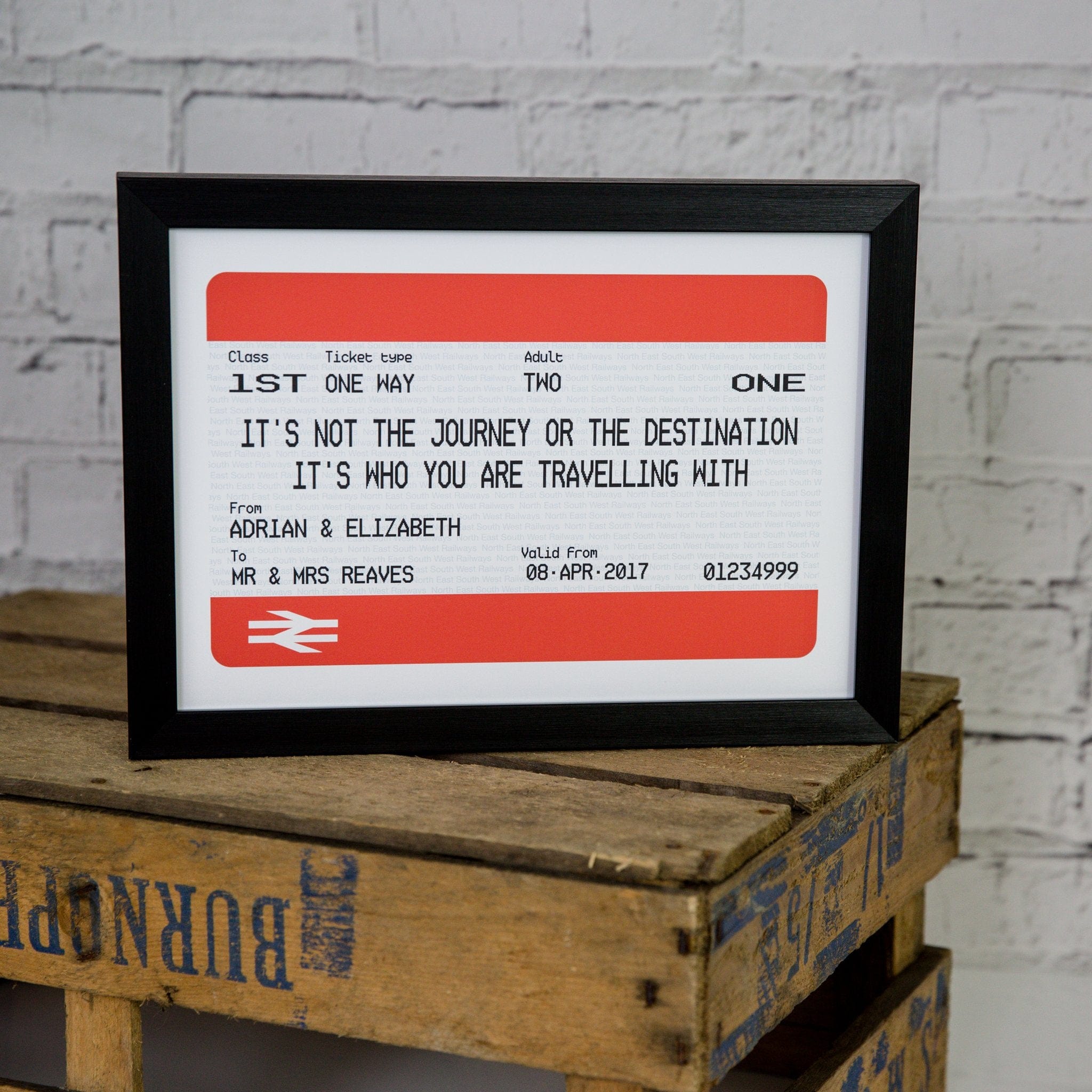 Personalised framed train ticket print for leaving wedding retirement ...