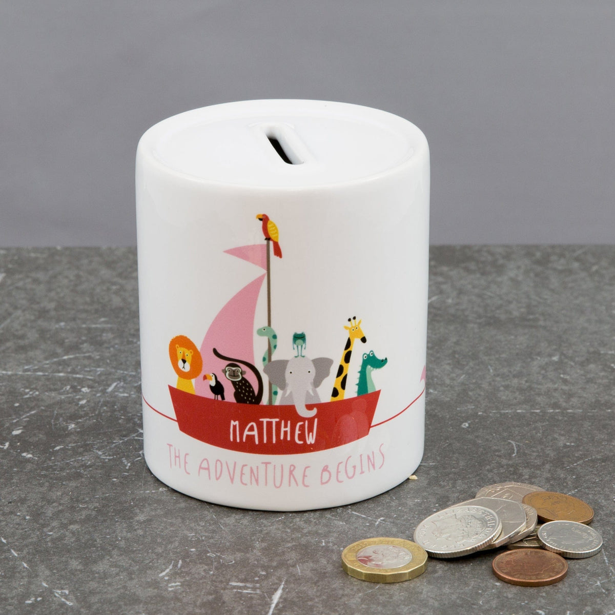 Personalised animals & boat explorer money box gift|Not Just a Print ...